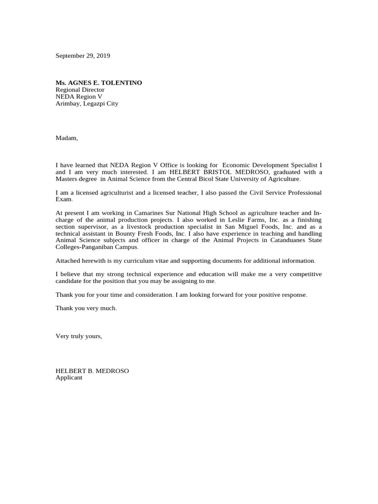 PRINT Application Letter NEDA | PDF