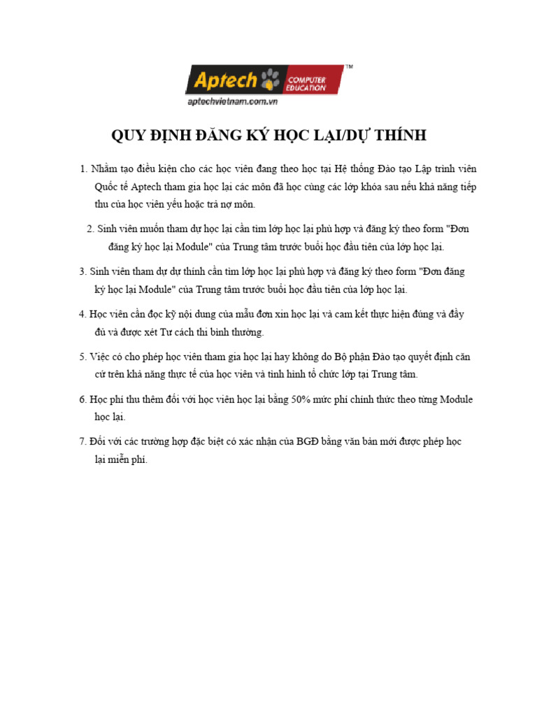 Quy định đăng kí học lại, dự thính | PDF