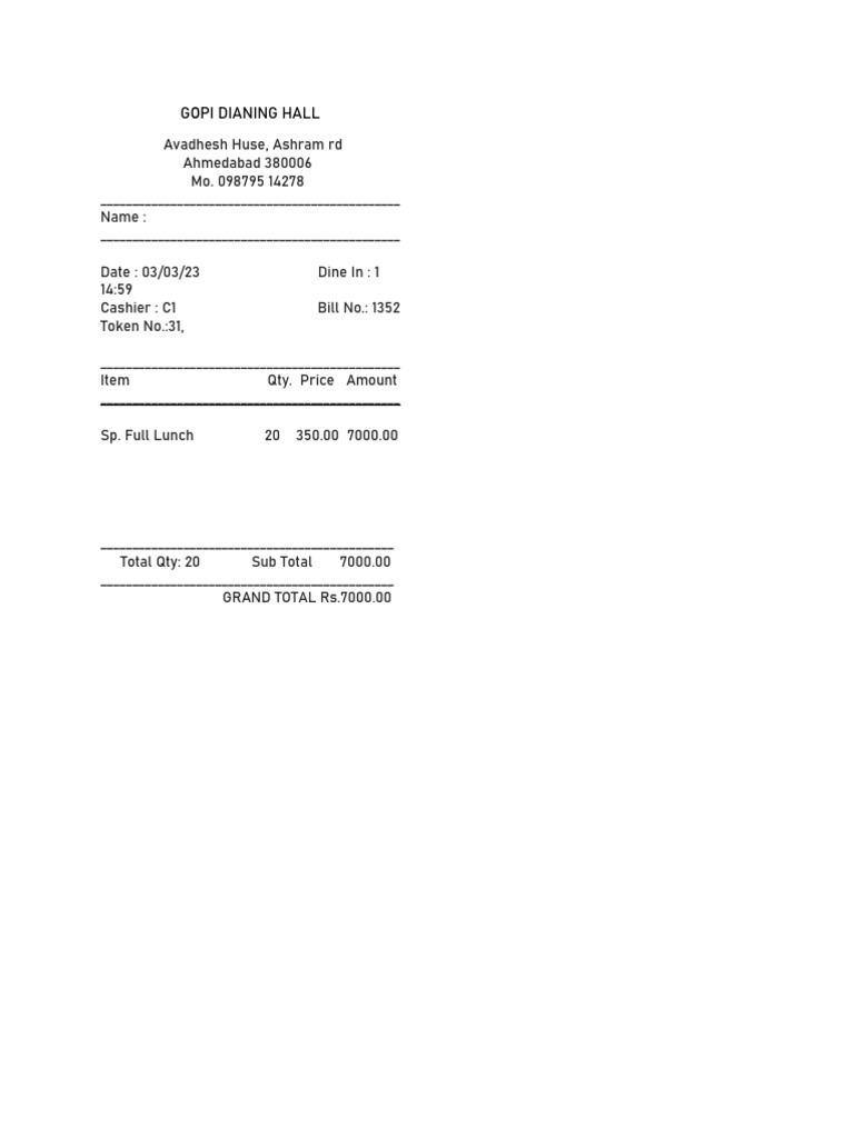 Bill Format Hotel | PDF