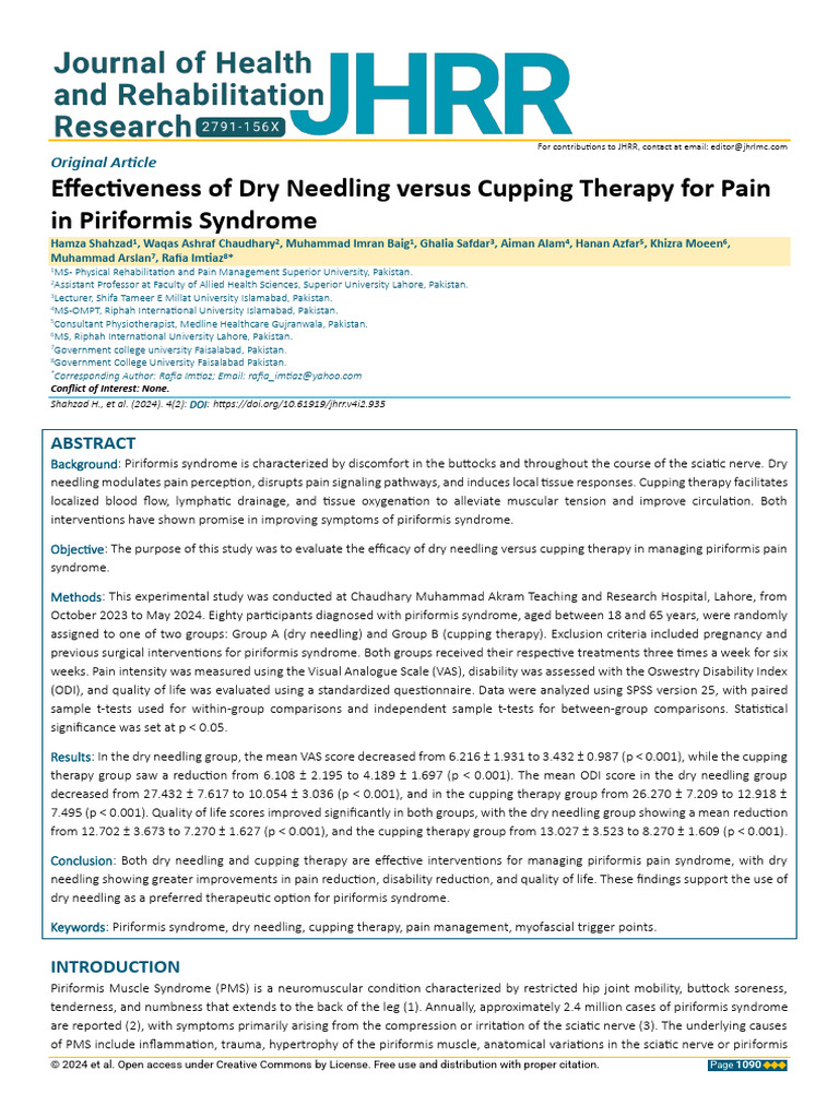 Effectiveness of Dry Needling Versus Cupping Therapy For Pain in ...