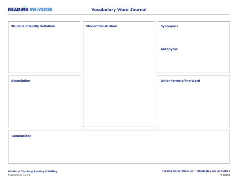 Vocabulary Word Journal Blank Template Reading Universe | PDF