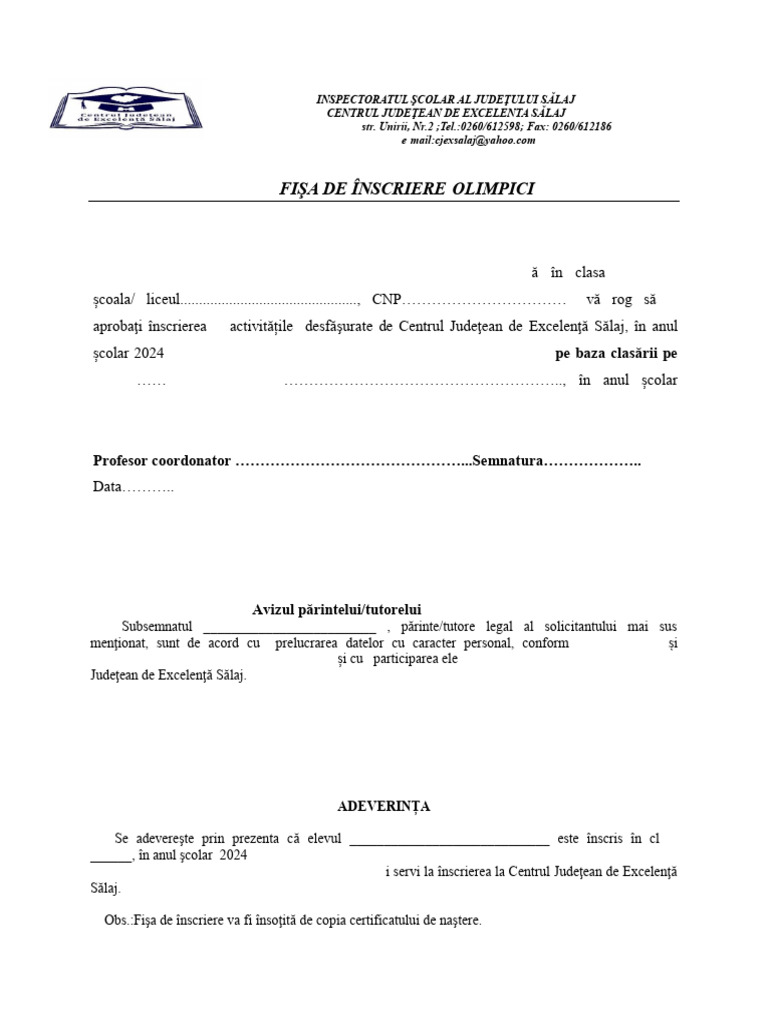 Fisa de Inscriere-olimpici 2024-2025 | PDF