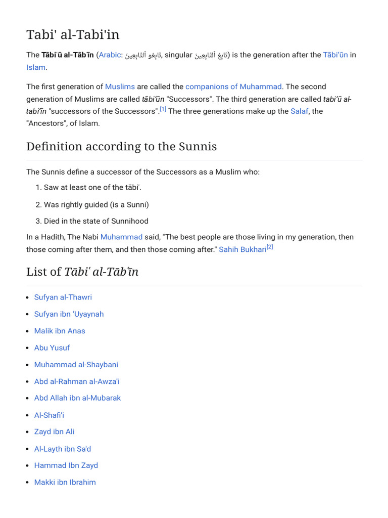 Tabi' Al-Tabi'in - Wikipedia | PDF