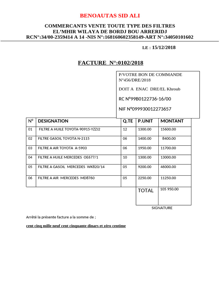 Facture Proforma Enac 92 .. 2018 | PDF