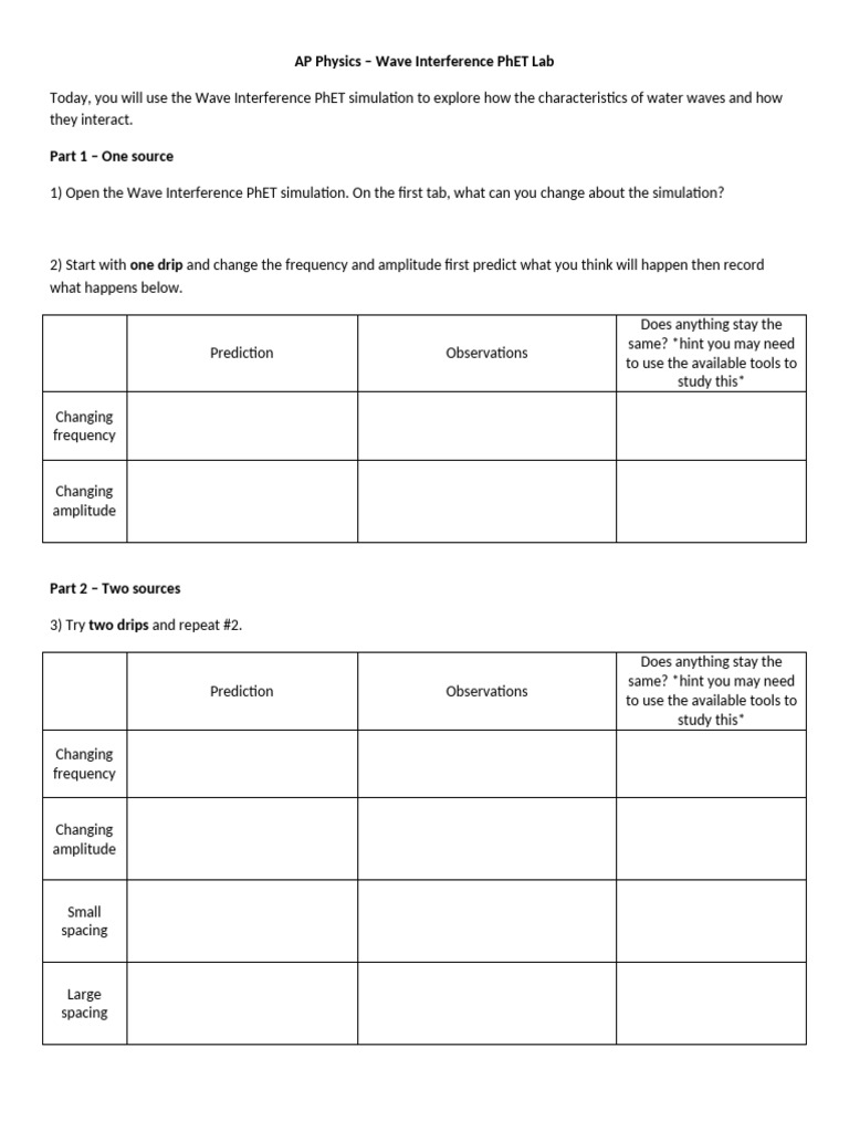 Waveinterferenceap Student Pdf