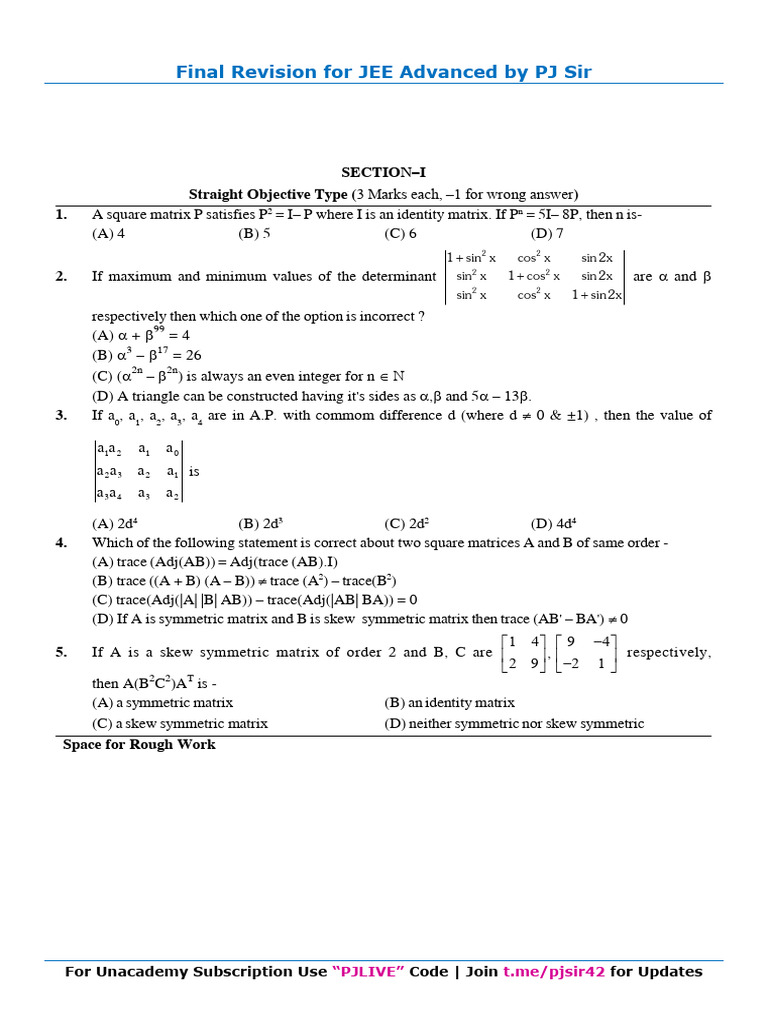 DPP-2 Matrices & Determinants JA 2022 | PDF