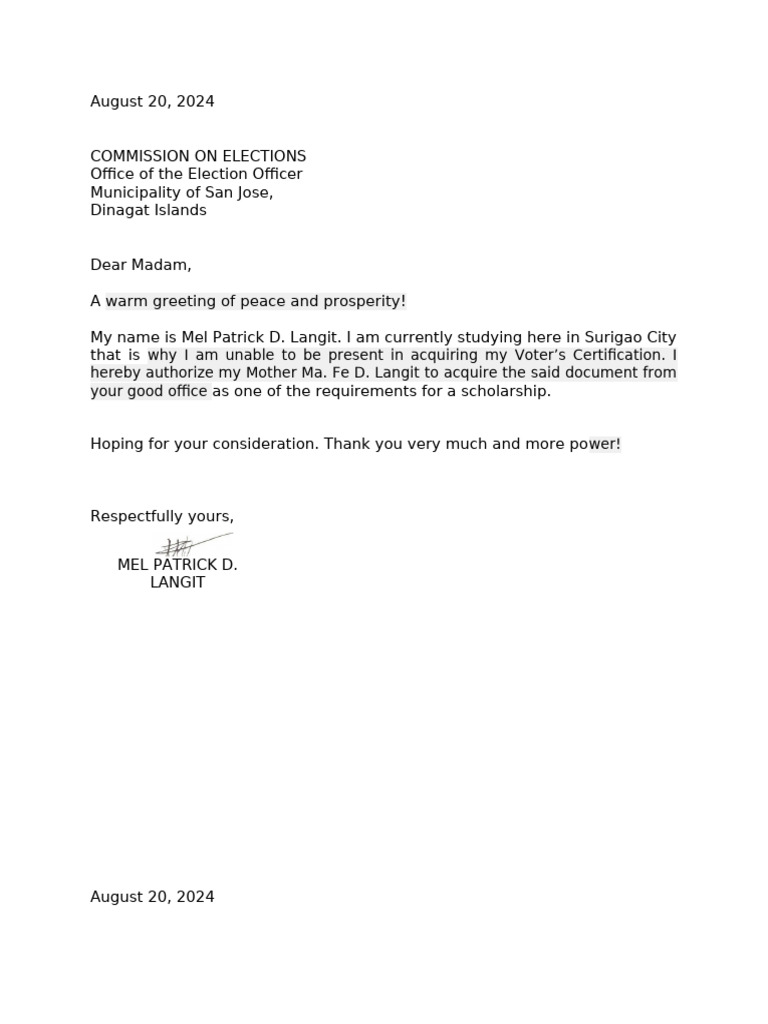 Comelec Authorization Letter | PDF