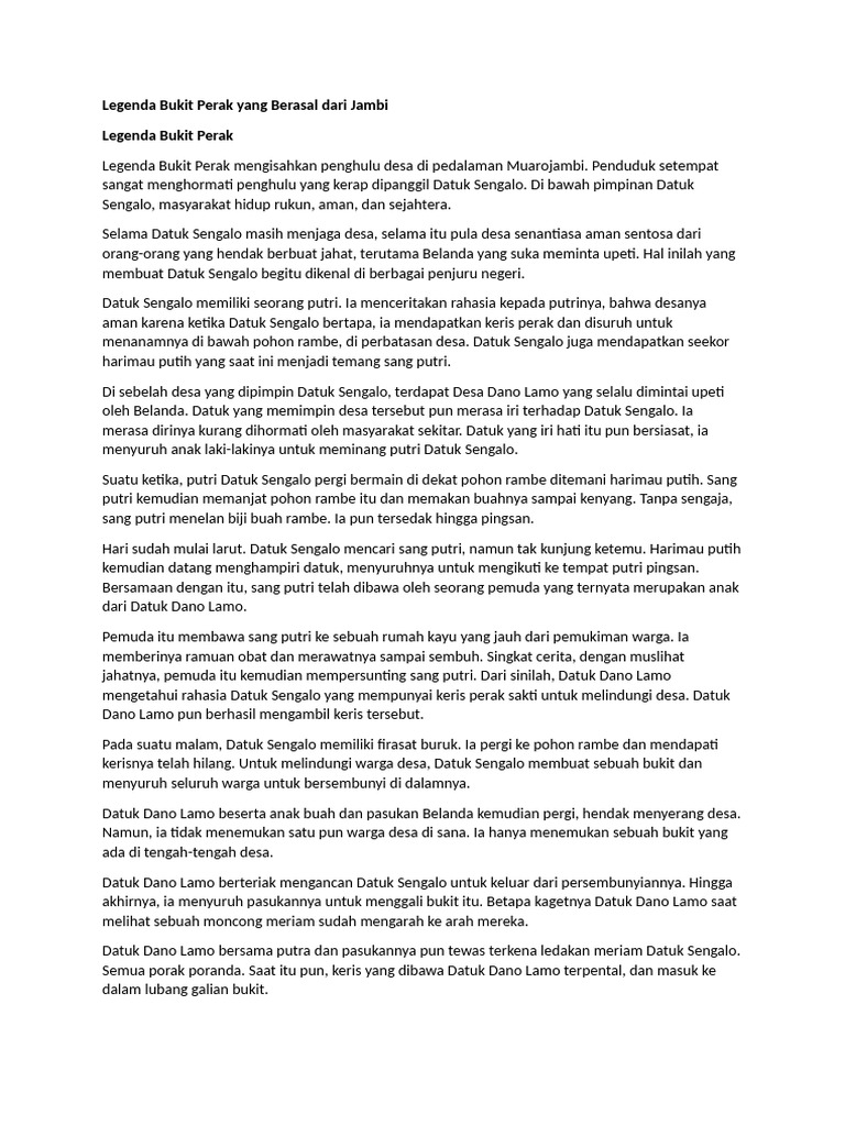 Legenda Bukit Perak Yang Berasal Dari Jambi | PDF