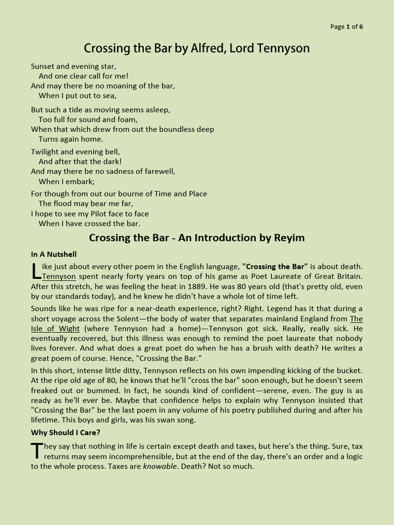 Crossing The Bar by Alfred | PDF