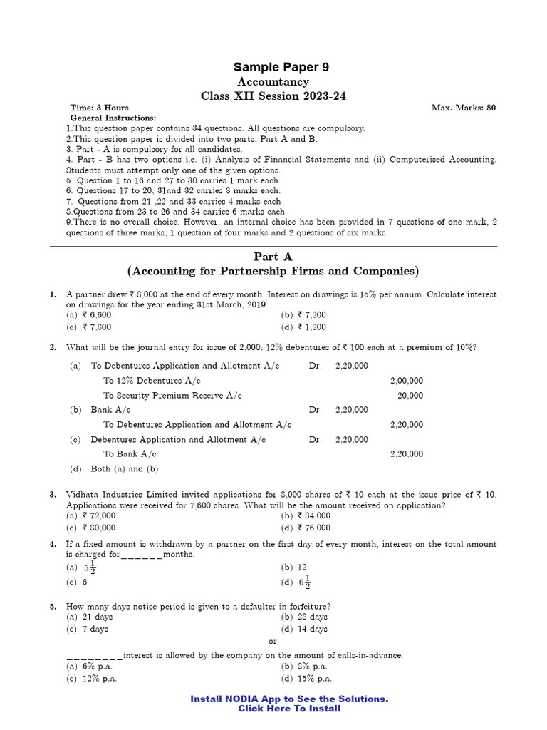 AC Sample Paper 9 Unsolved | PDF | Equity (Finance) | Business