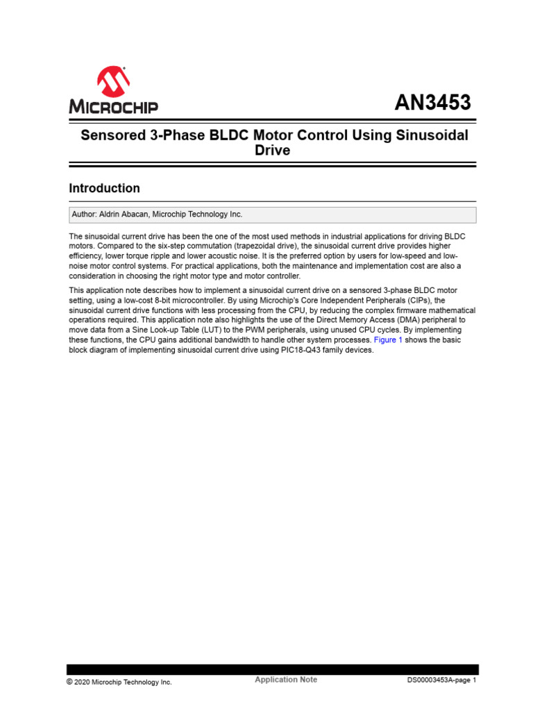 Sensored 3-Phase BLDC Motor Control Using Sinusoidal Drive: 2020 Microchip Technology Inc ...