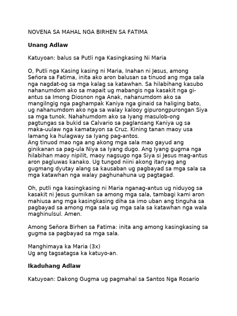 Novena Sa Mahal Nga Birhen Sa Fatima | PDF