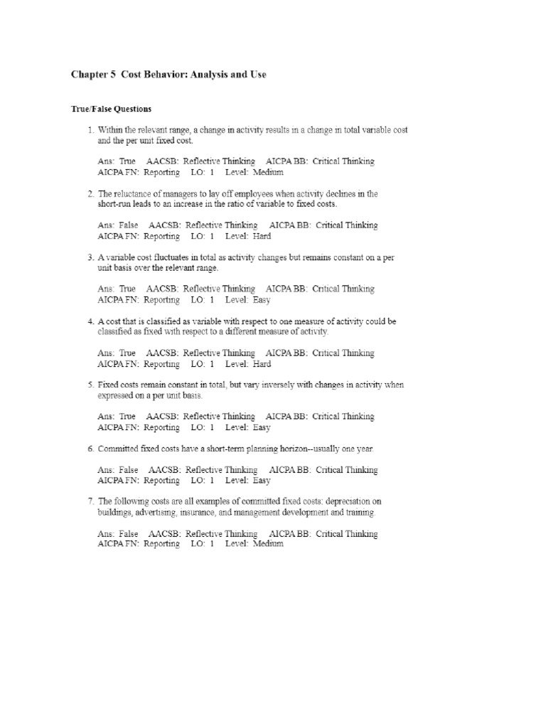 Cost Behavior Analysis And Use Pdf