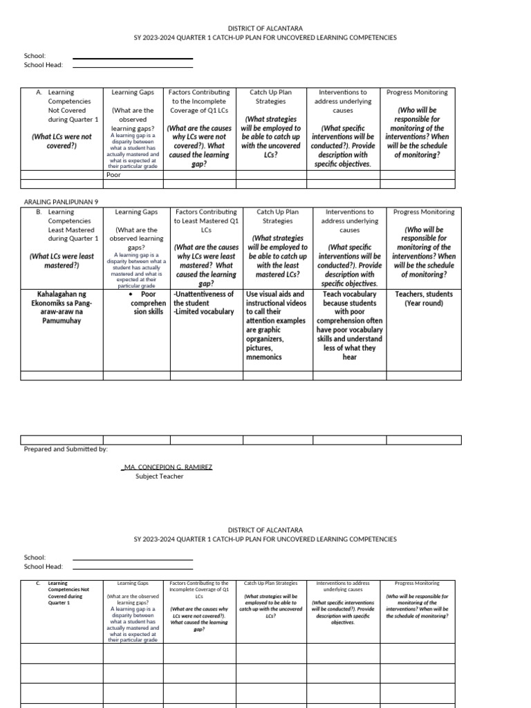Catch Up Plan Template | PDF