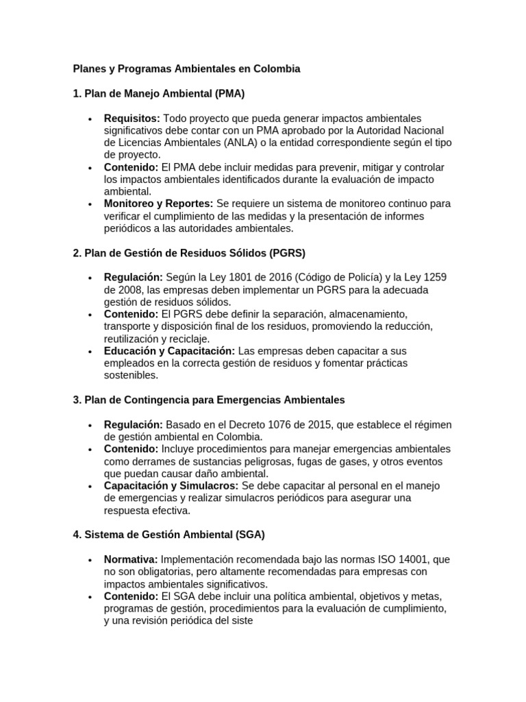 Planes y Programas Ambientales en Colombia-1 | PDF | Sustentabilidad | Reciclaje
