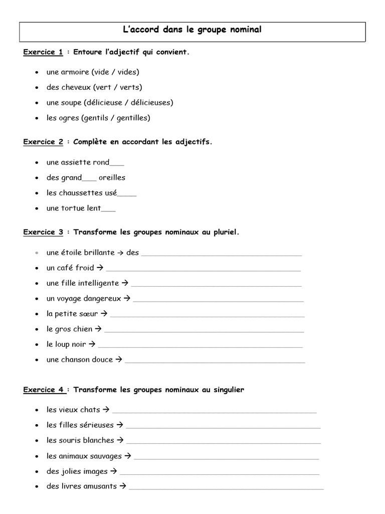 Exercices Sur L Accord Dans Le Gn-2 | PDF