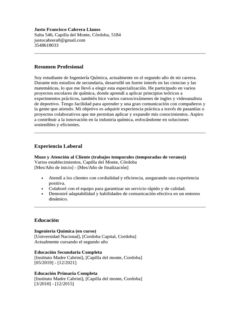 Justo Cabrera - Curriculum Vitae | PDF
