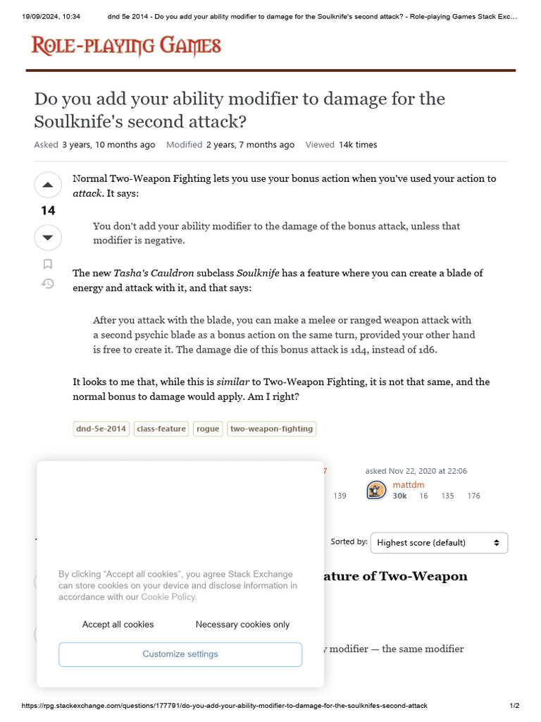 DND 5e 2014 - Do You Add Your Ability Modifier To Damage For The Soulknife's Second Attack ...