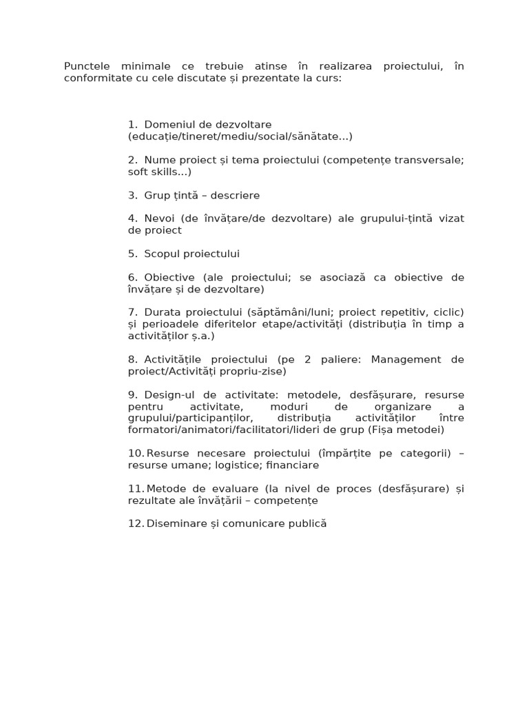 Structura Proiect Educatie Nonformala | PDF