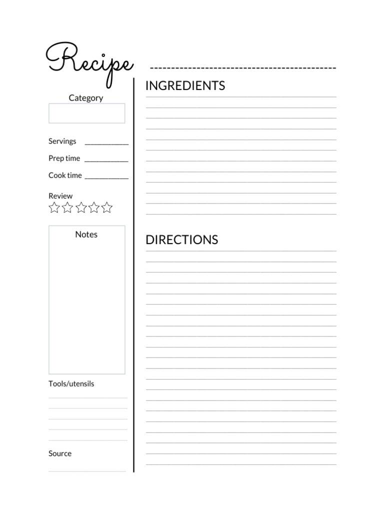 Letter Size Recipe Printables | PDF