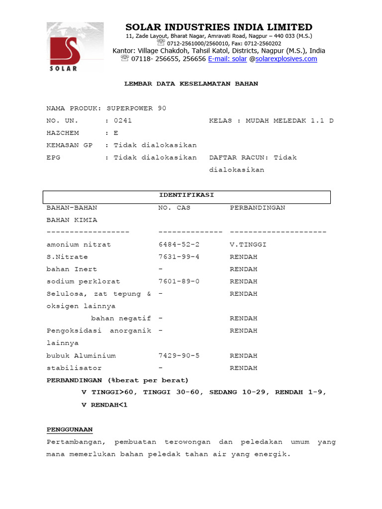 Solar - MSDS Superpower 90 - Dinamit - Bahasa Indonesia Version | PDF