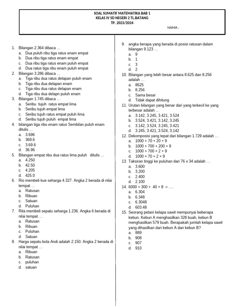 Soal MTK Bab 1 | PDF