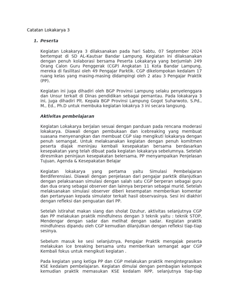 Catatan Hasil Lokakarya 3 PGP PPA9 - Winda | PDF