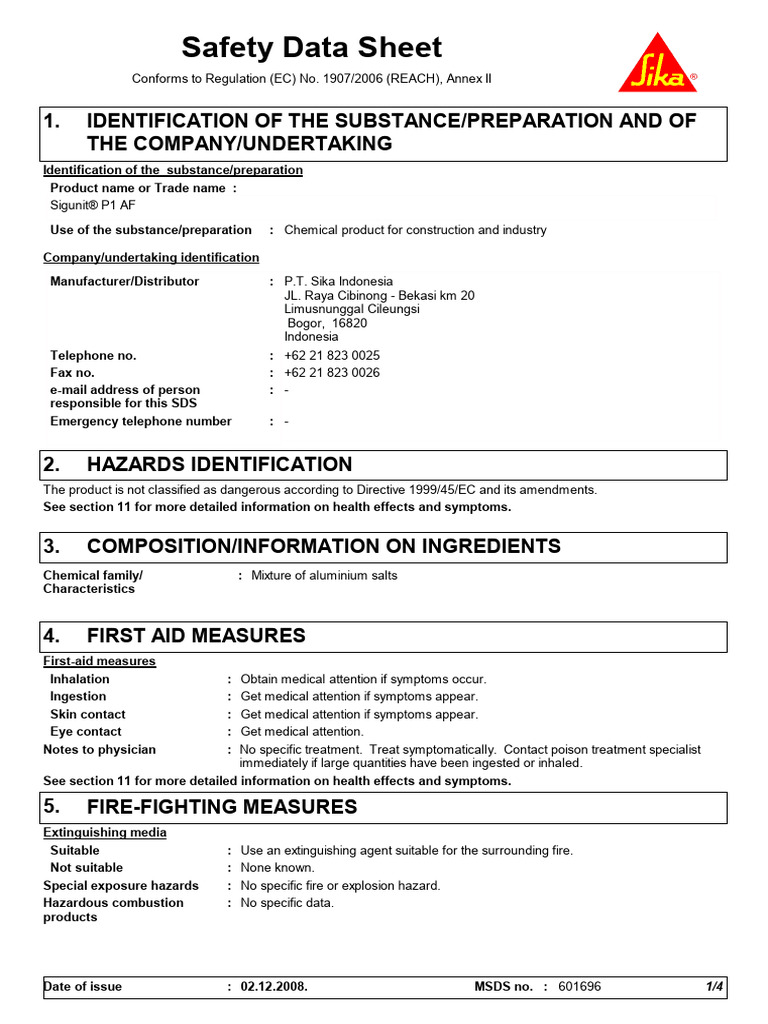Sigunit P1 AF - MSDS | PDF