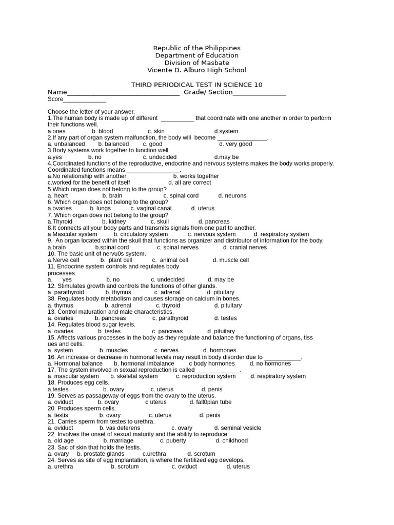 Science 3rd Exam | PDF