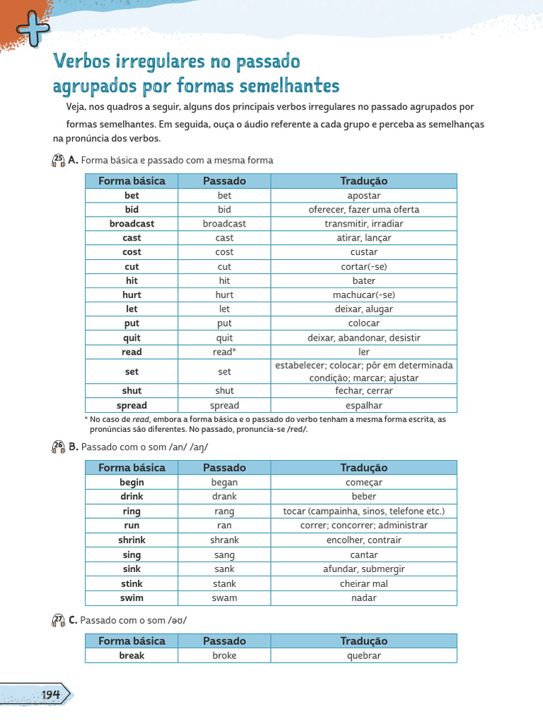 Verbos Irregulares 7 Ano | PDF