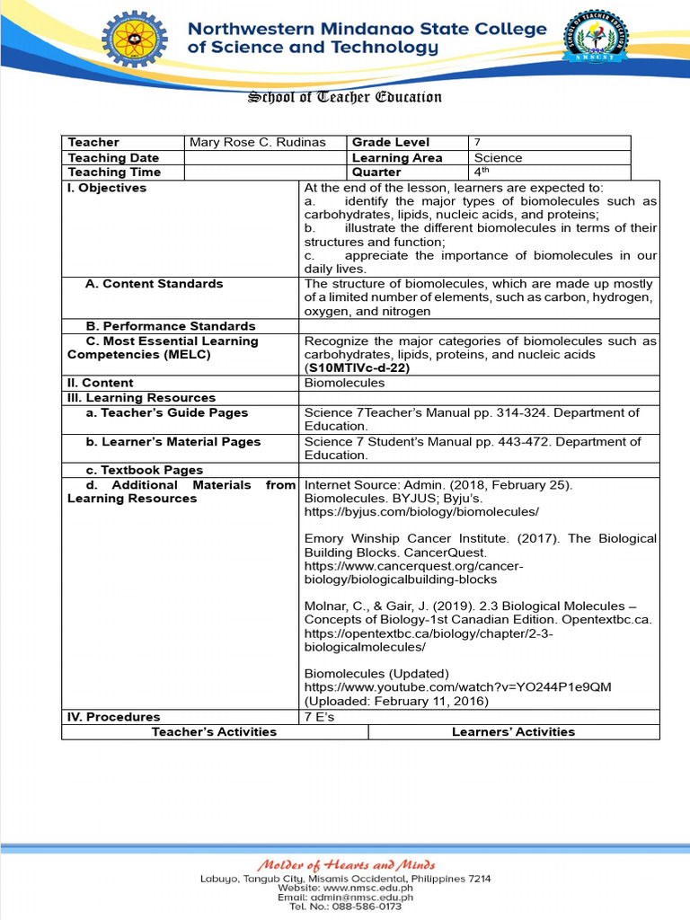 Biomolecules Lesson Plan FINAL Final | PDF