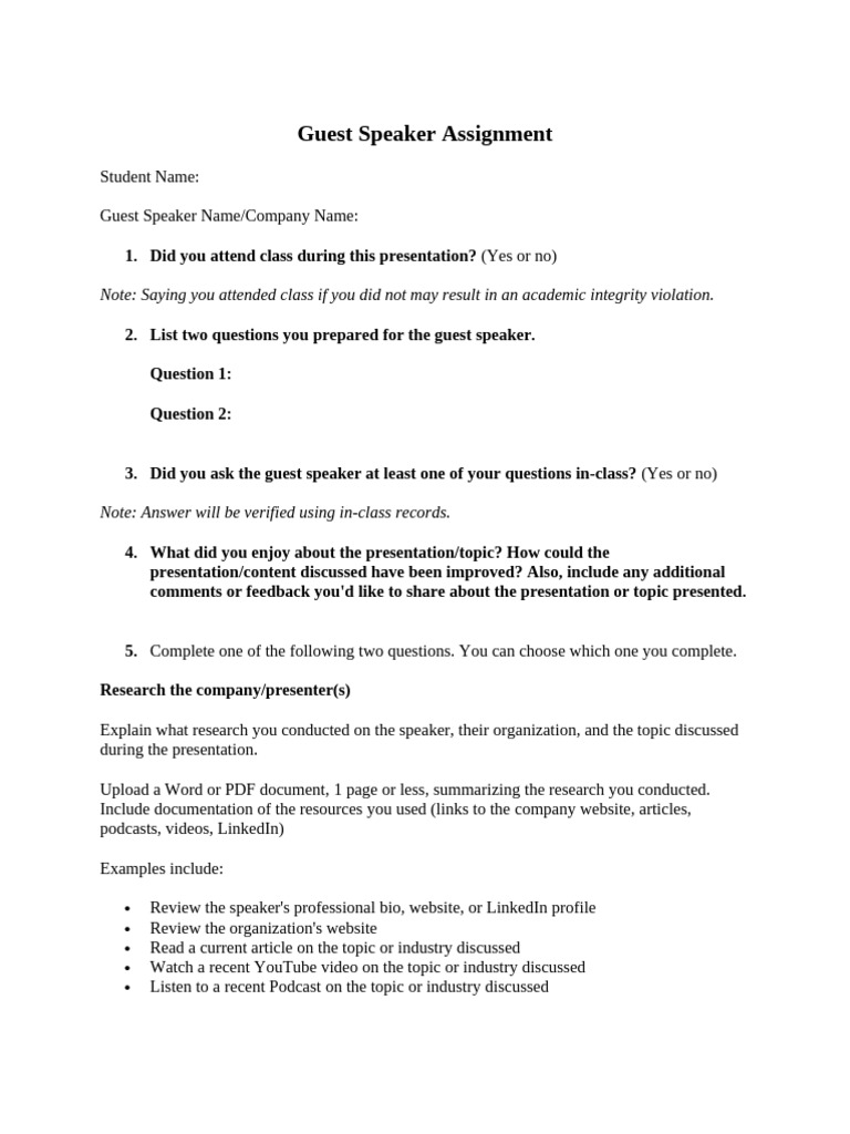 Guest Speaker Assignment | PDF