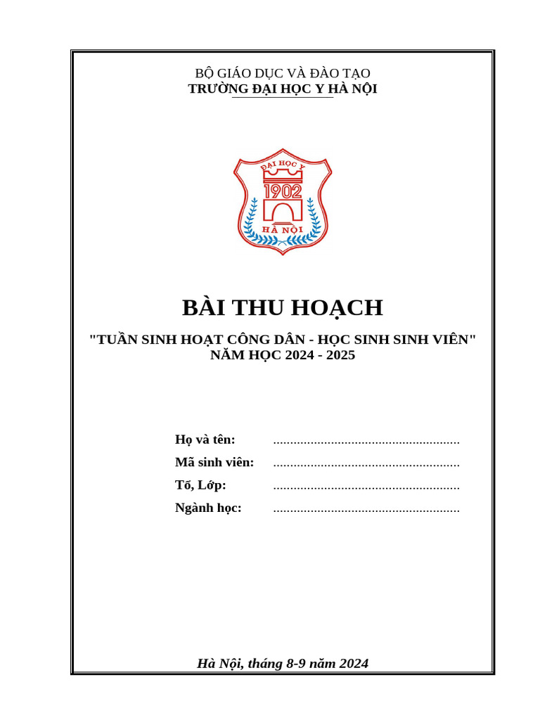 Mẫu bìa bài thu hoạch tuần SHCD | PDF