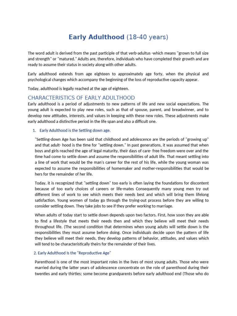Early Adulthood | PDF
