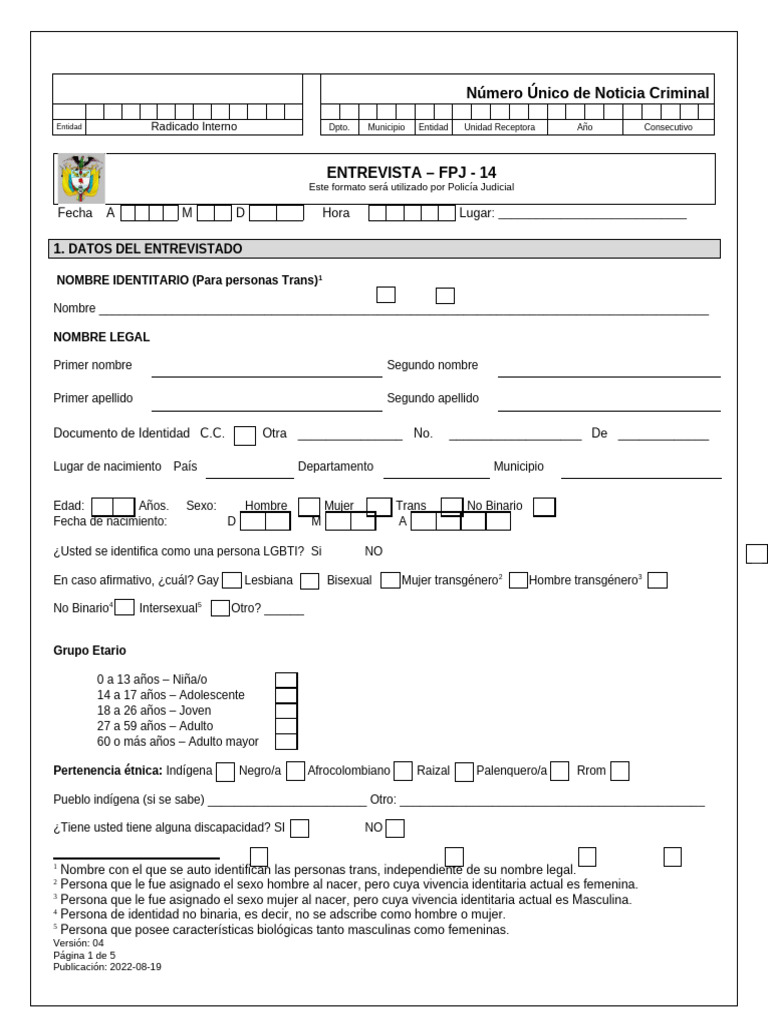 Formato Entrevista Policía Judicial | PDF