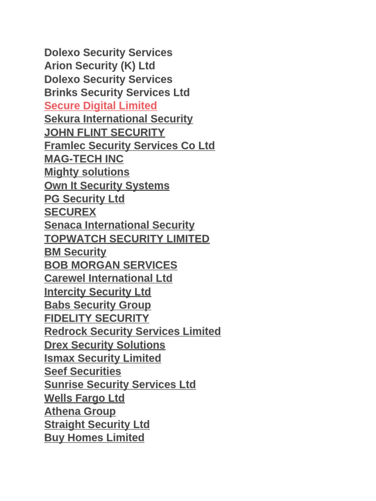 List of Security Companies in Nairobi Region. | PDF