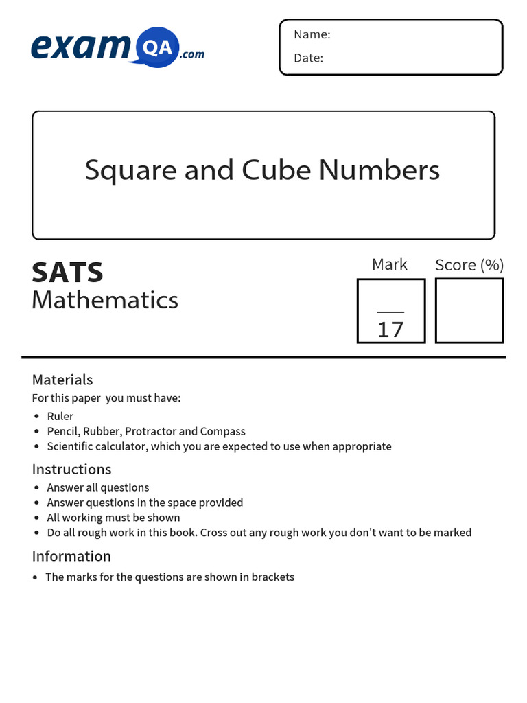 LSC KS2 Maths Exam Questions 2.9 Square and Cube Numbers EQ | PDF