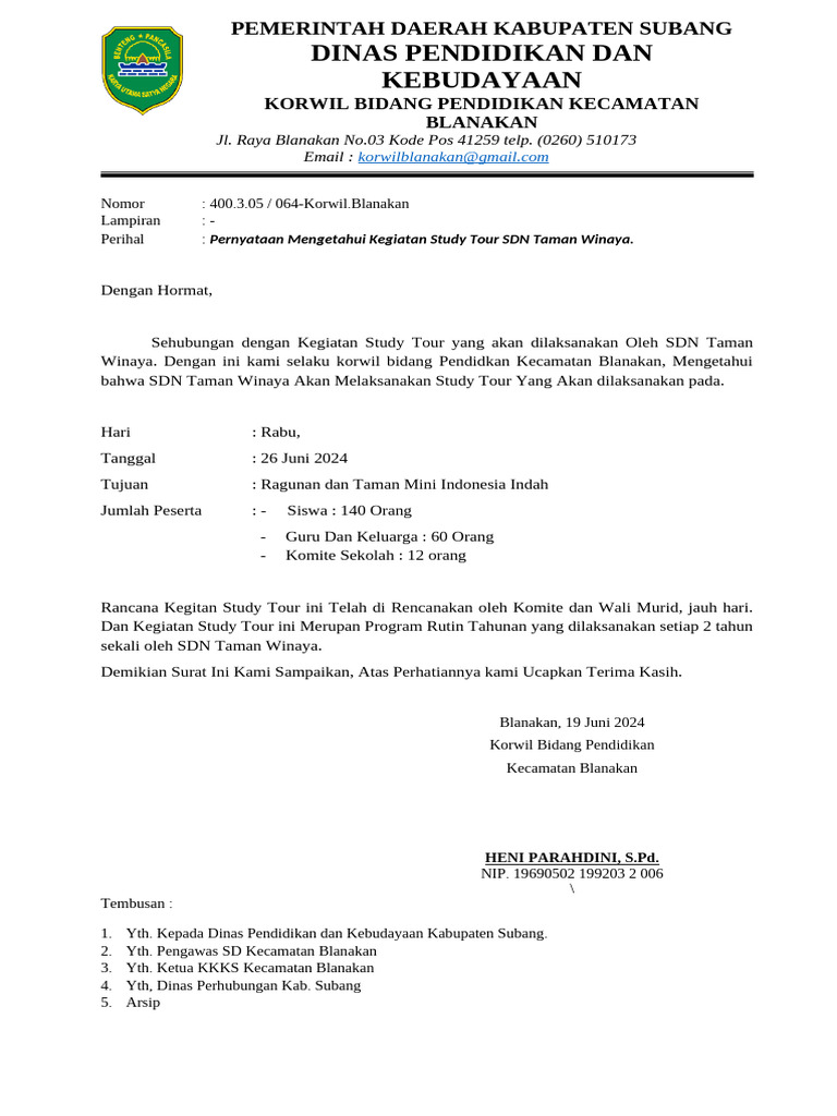 surat keterangan mengetahui study tour | PDF
