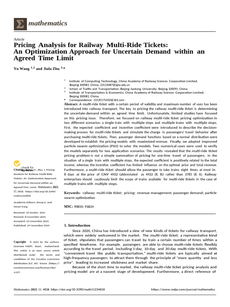Pricing Analysis For Railway Multi-Ride Tickets An | PDF
