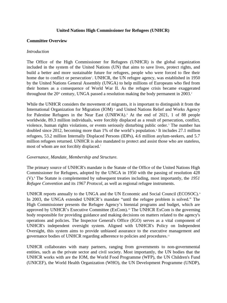 SNS MUN 2023--UNHCR guide | PDF