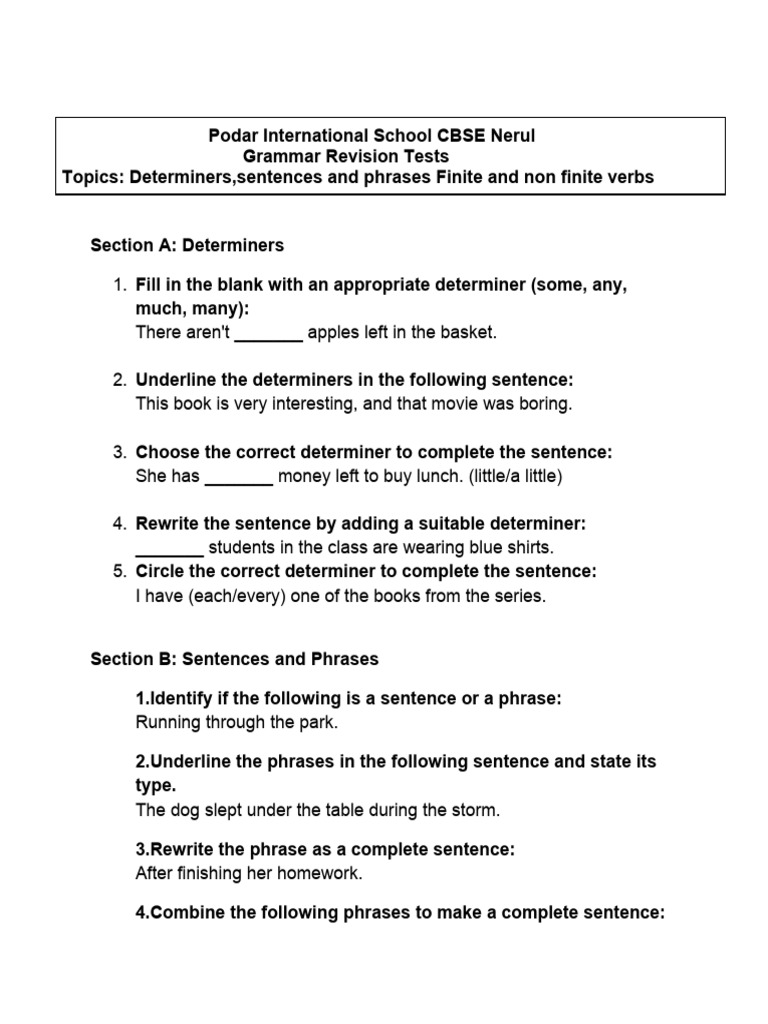 .Determiners ,sentences and Phrases finite and Non finite Verbs grade 7 ...