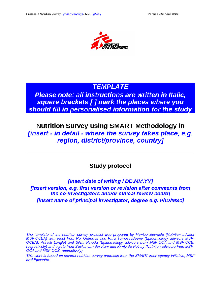 02 - TEMPLATE - Protocol - Nutrition-Survey - EN - v2.0 April 2018 | PDF