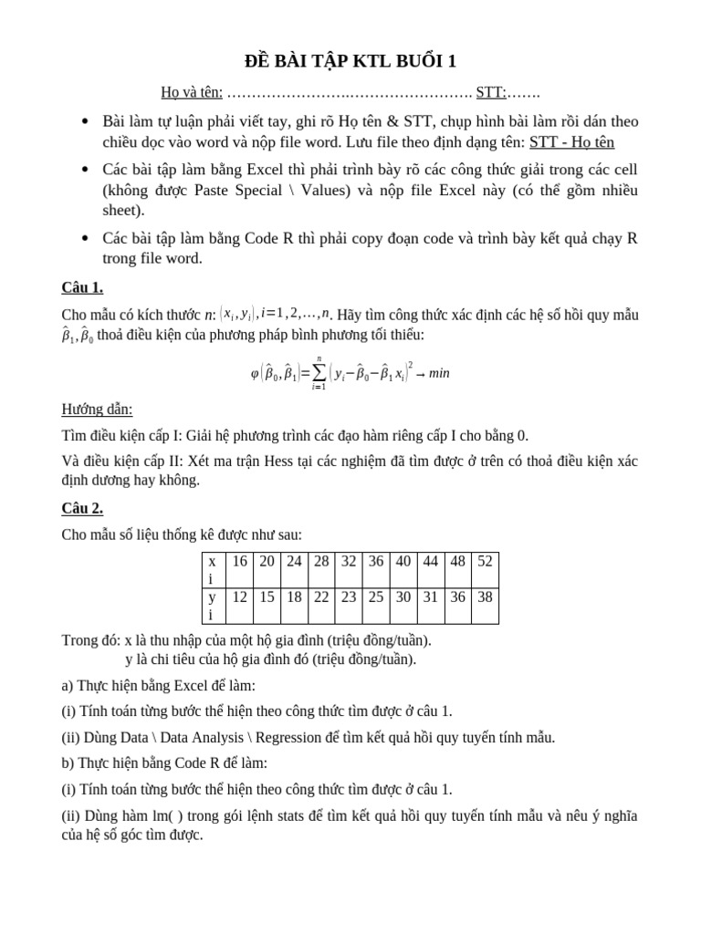 Đề Bài Tập KTL Buổi 1 | PDF