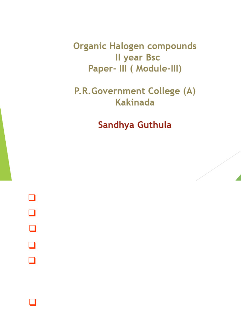 Organic Halogen Compounds Overview | PDF | Organic Chemistry | Chemistry