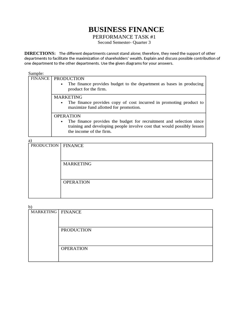 Business Finance Performance Task 1 Q3 | PDF | Business