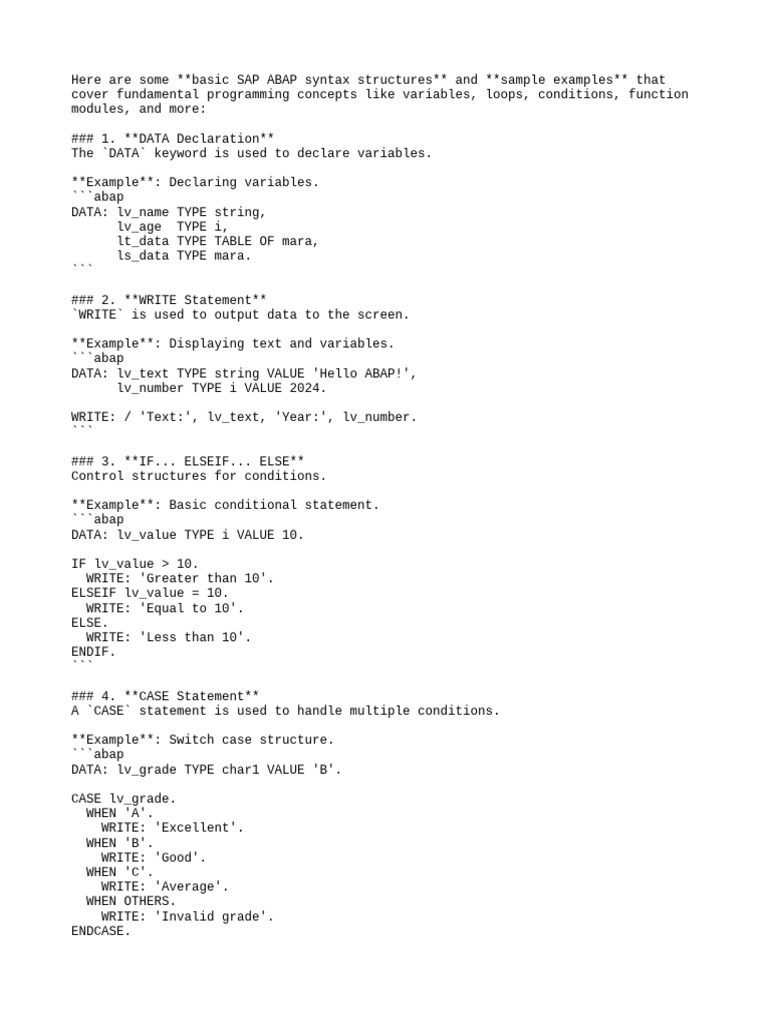 Here Are Some Basic SAP ABAP Syntax | PDF