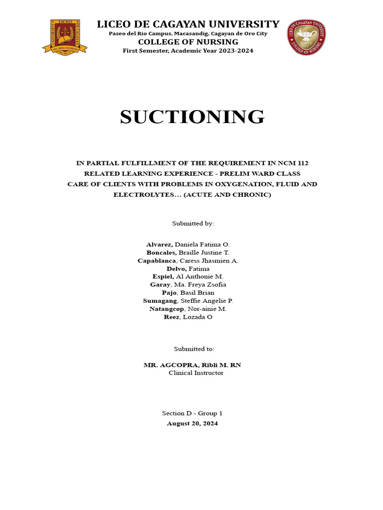 Suctioning - D1 NCM 112 Prelim Ward Class | PDF