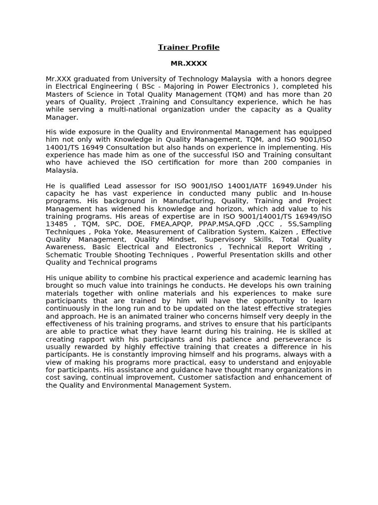 Trainer Profile Sample | PDF