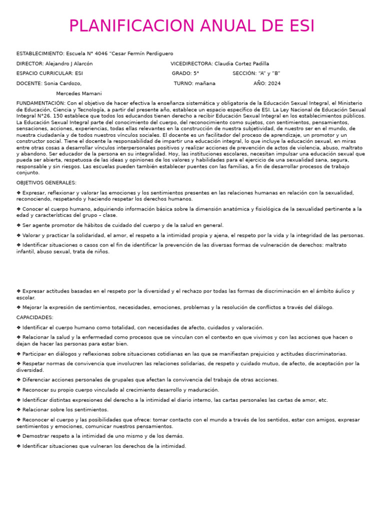 Planificacion de Esi 5º 2024 | PDF