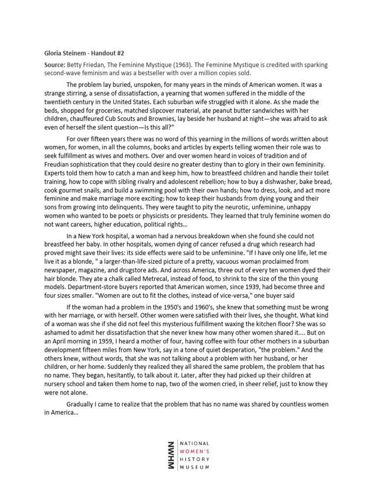 Gloria Steinem Lesson Handout 2 | PDF